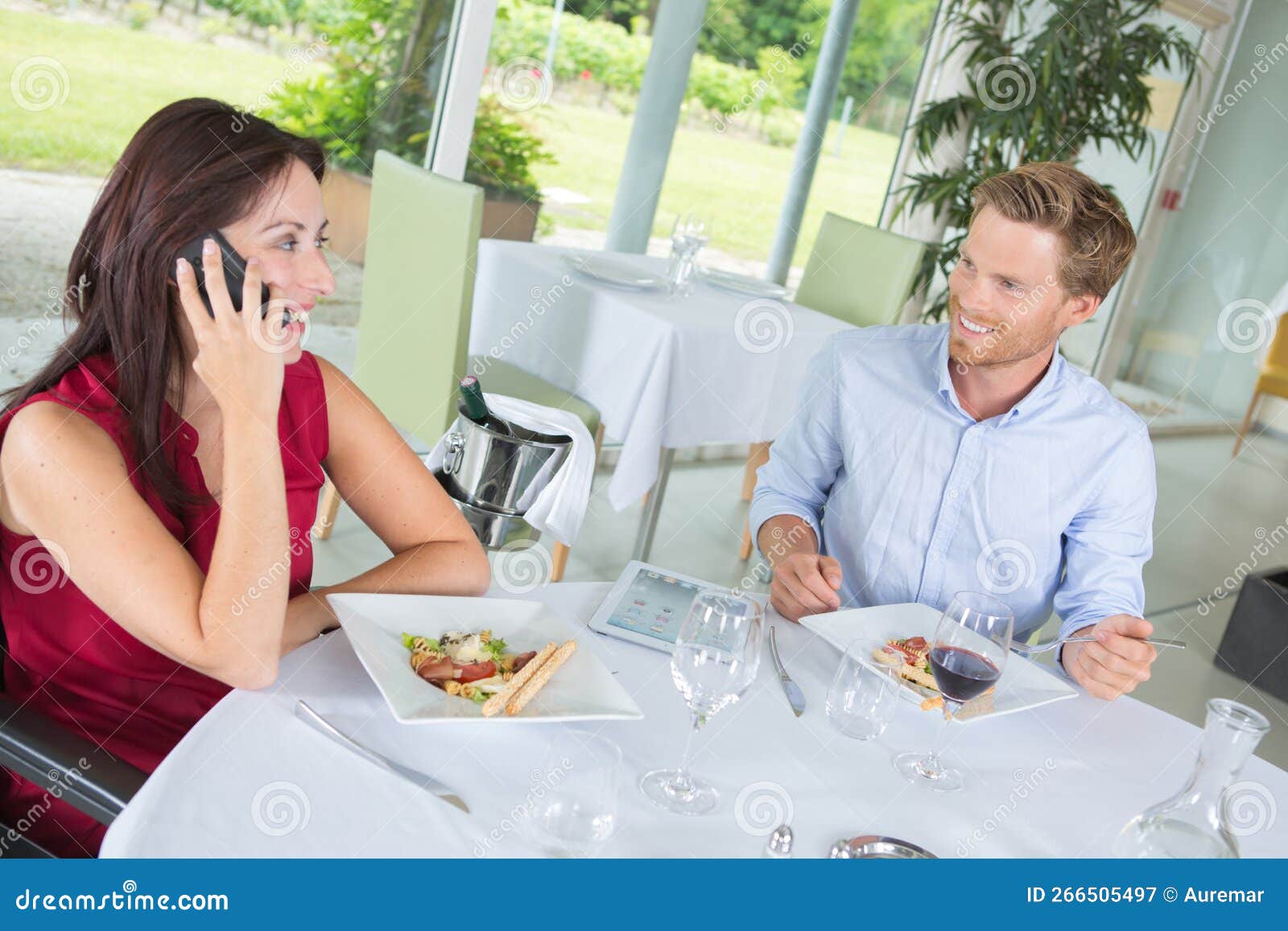At a fancy restaurant stock image. Image of couple, male - 266505497