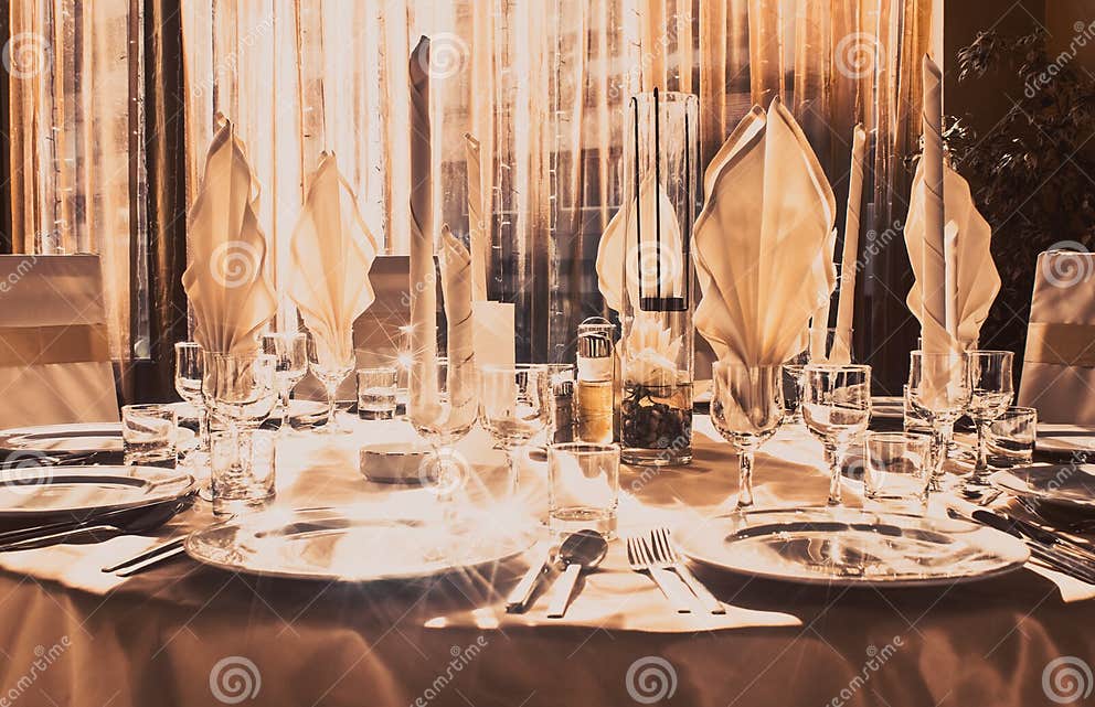 Fancy Restaurant Table in Bright Sunlight Stock Photo - Image of ...