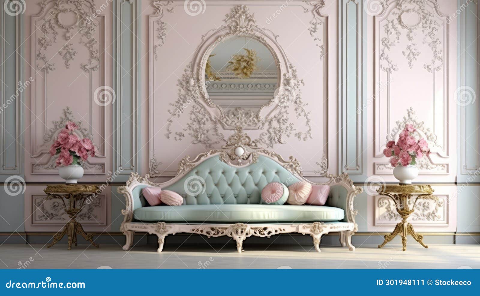 Fancy Rococo Style Sofa in a Light Pink Room Stock Illustration ...