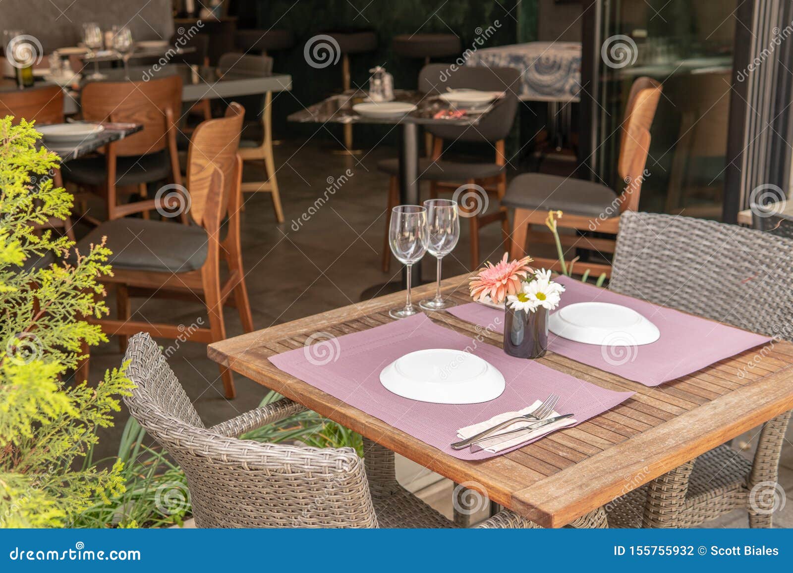Fancy Set Table with Flowers Outside Hotel Stock Photo - Image of ...