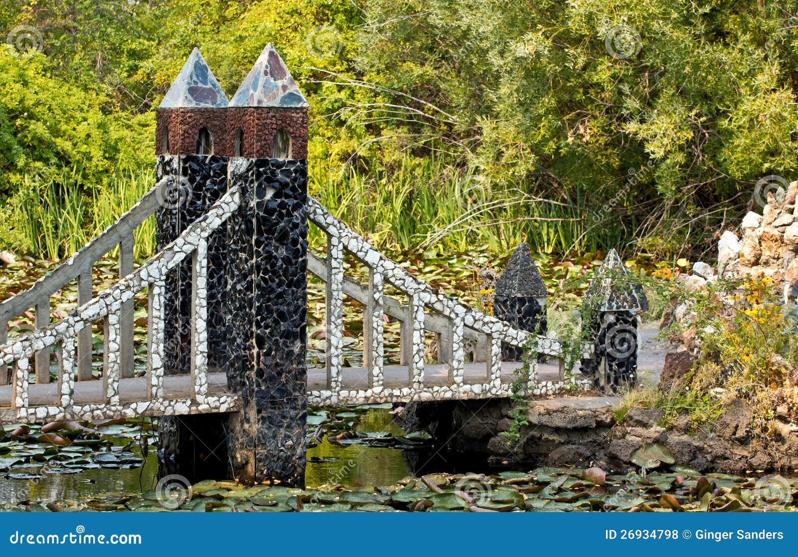 Fancy Stone Bridge in Lush Garden Stock Photo - Image of fancy ...