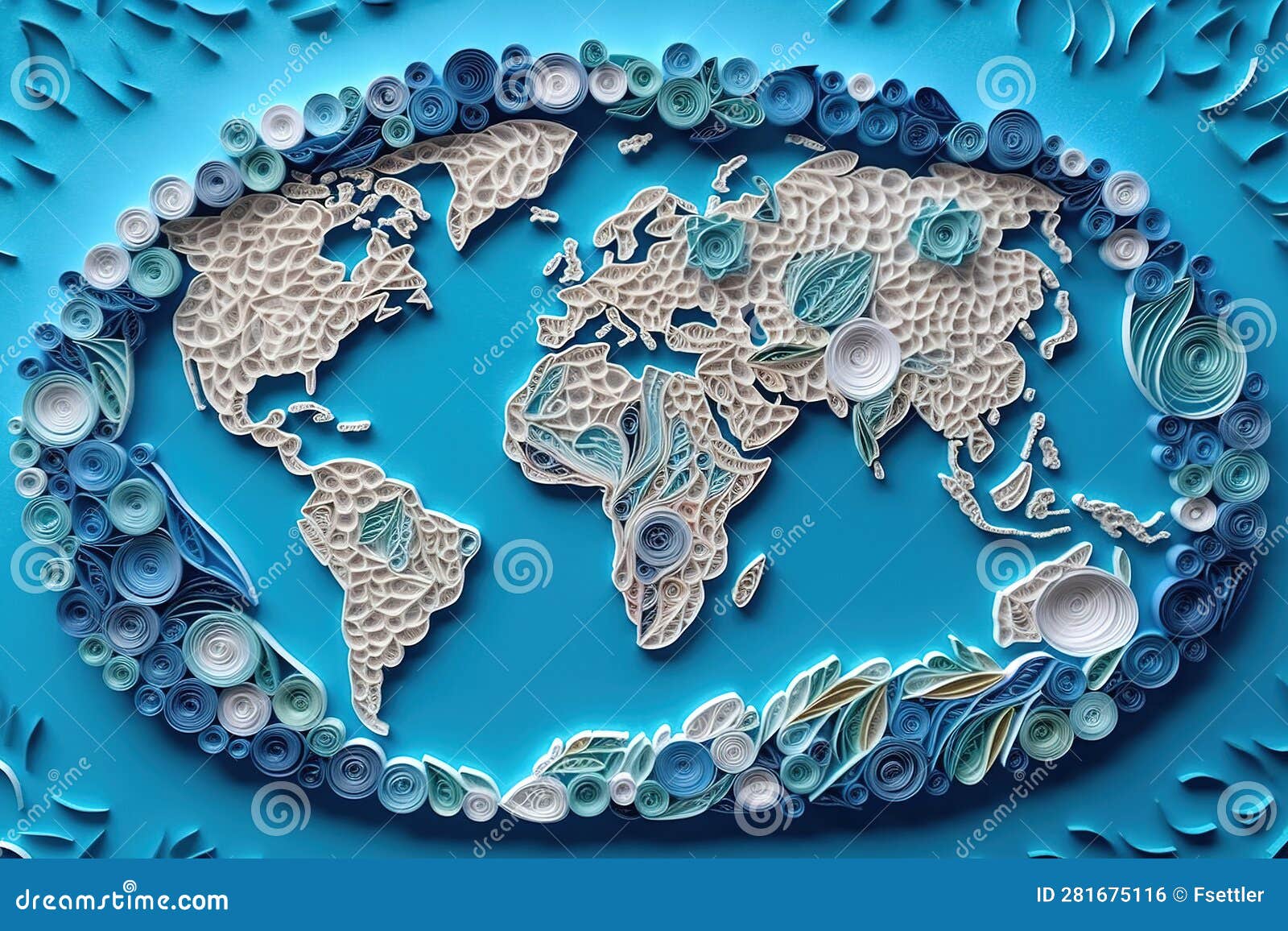 The Fancy Stylized World Map Executed in Style Quilling. Stock ...
