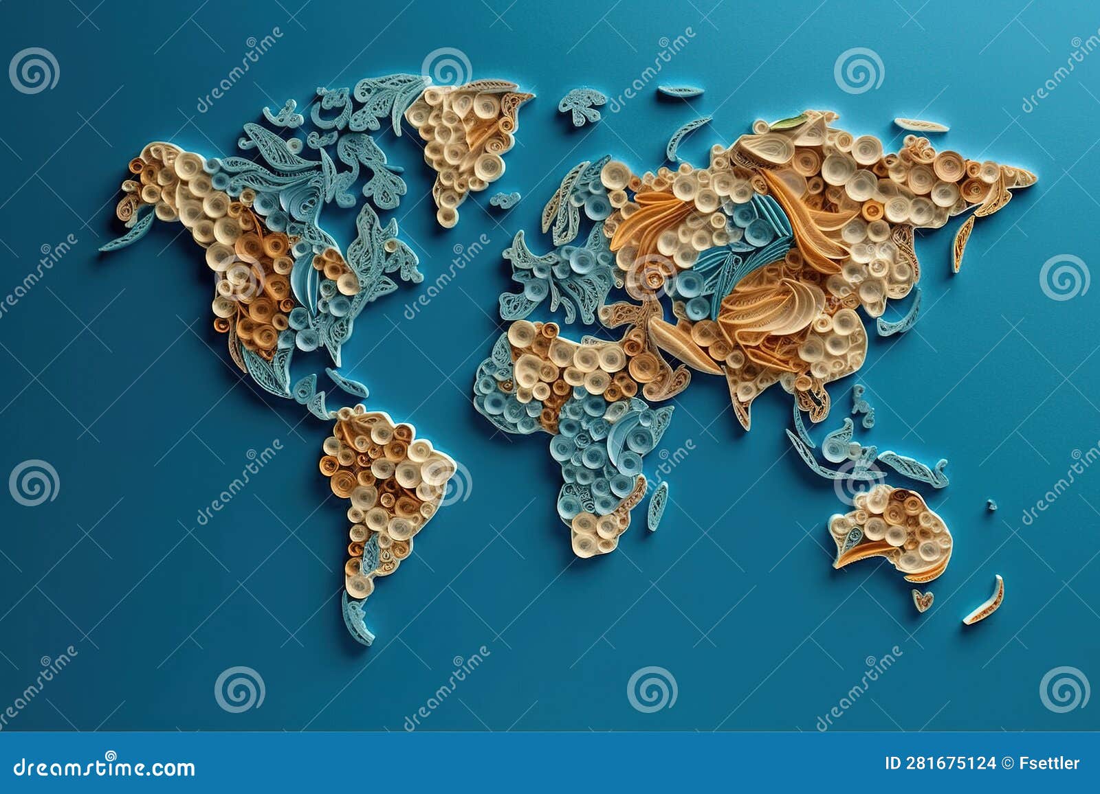 The Fancy Stylized World Map Executed in Style Quilling. Stock ...