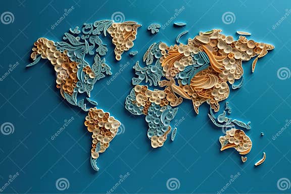 The Fancy Stylized World Map Executed in Style Quilling. Stock ...