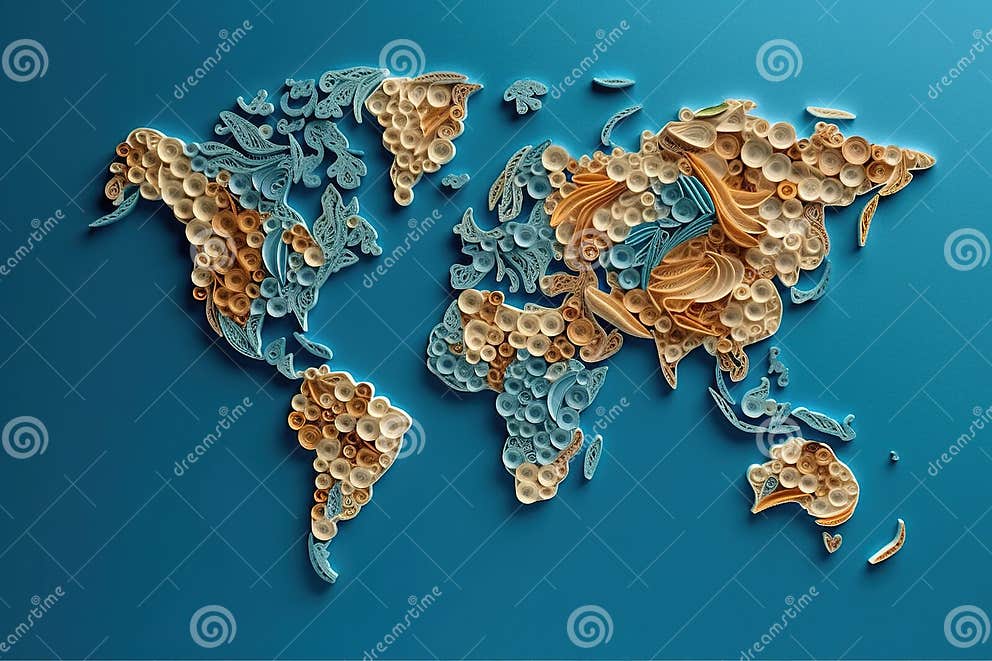 The Fancy Stylized World Map Executed in Style Quilling. Stock ...
