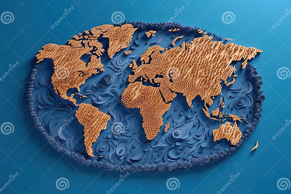 The Fancy Stylized World Map Executed in Style Quilling. Stock ...