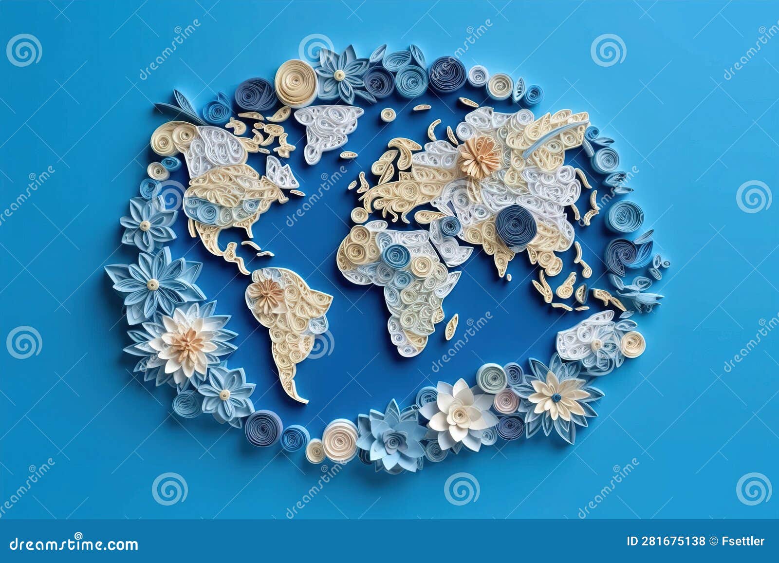 The Fancy Stylized World Map Executed in Style Quilling. Stock ...
