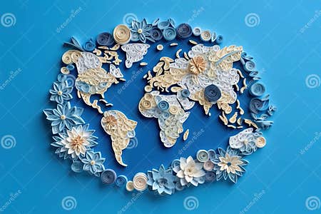 The Fancy Stylized World Map Executed in Style Quilling. Stock ...