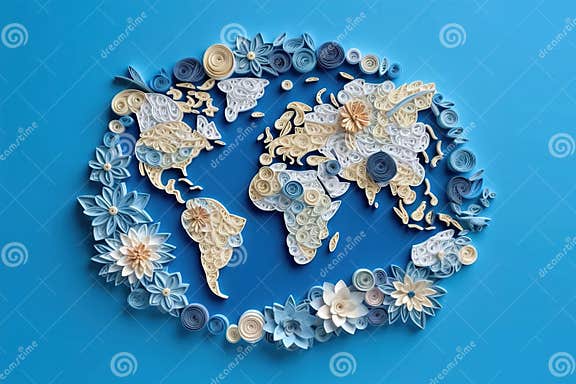 The Fancy Stylized World Map Executed in Style Quilling. Stock ...