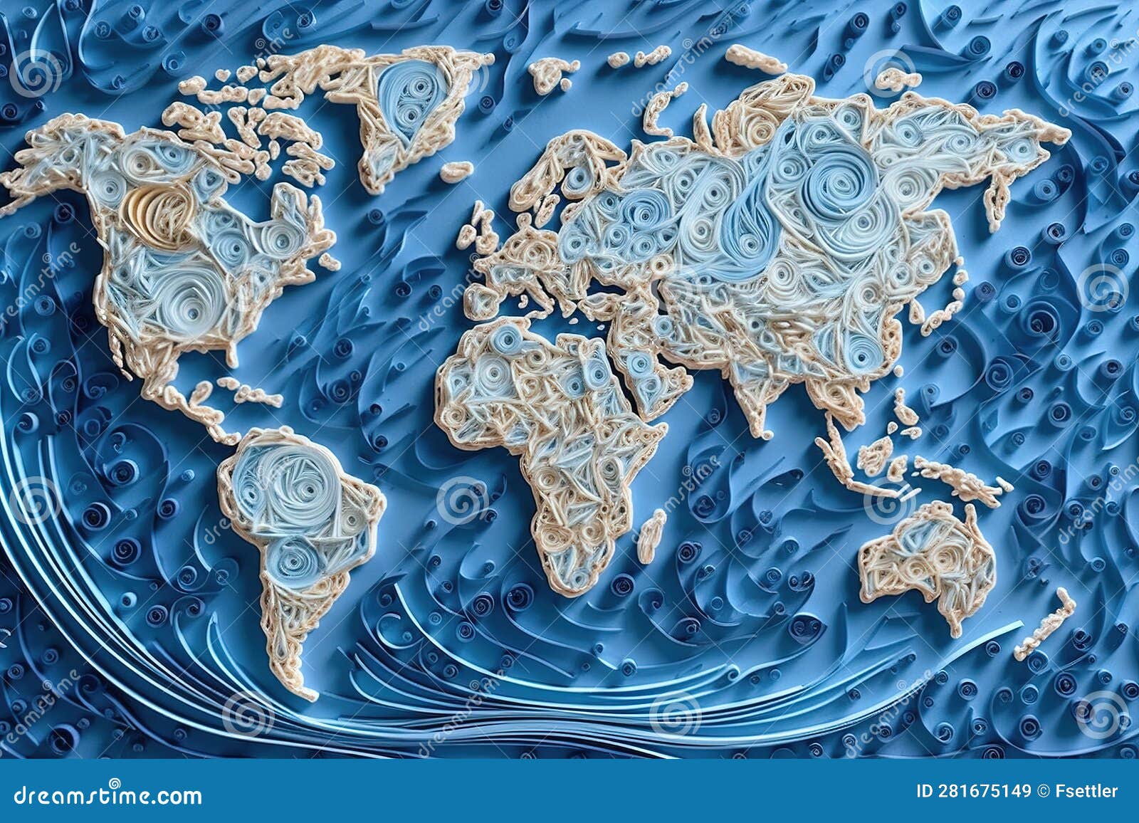 The Fancy Stylized World Map Executed in Style Quilling. Stock ...