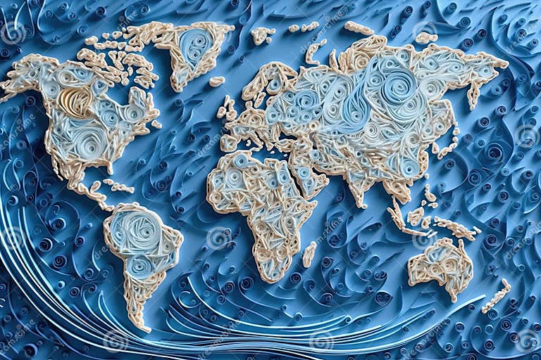 The Fancy Stylized World Map Executed in Style Quilling. Stock ...