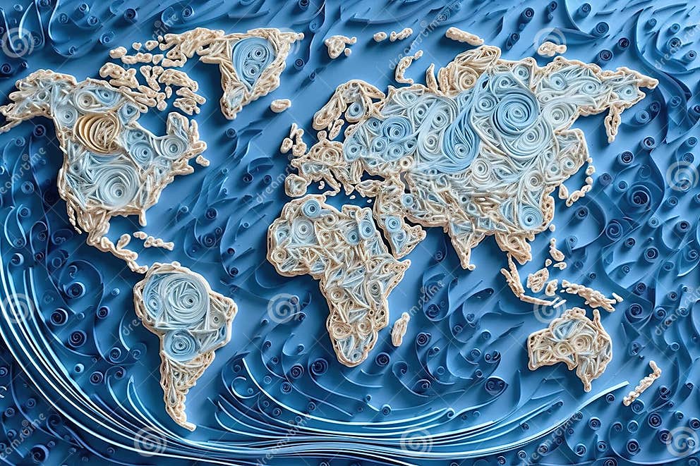 The Fancy Stylized World Map Executed in Style Quilling. Stock ...