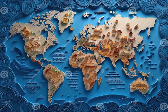 The Fancy Stylized World Map Executed in Style Quilling. Stock ...