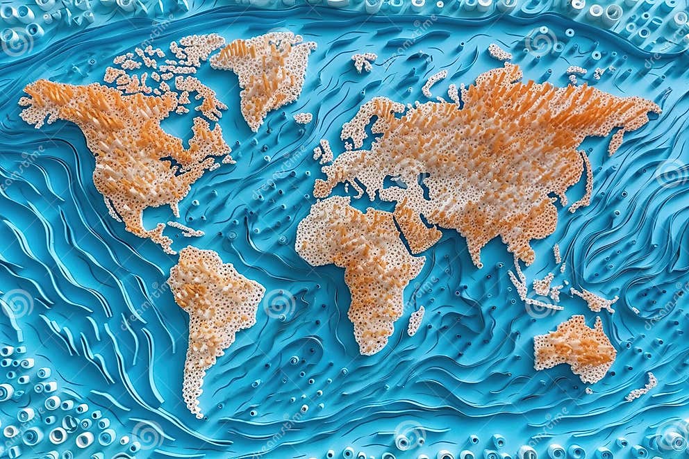 The Fancy Stylized World Map Executed in Style Quilling. Stock ...