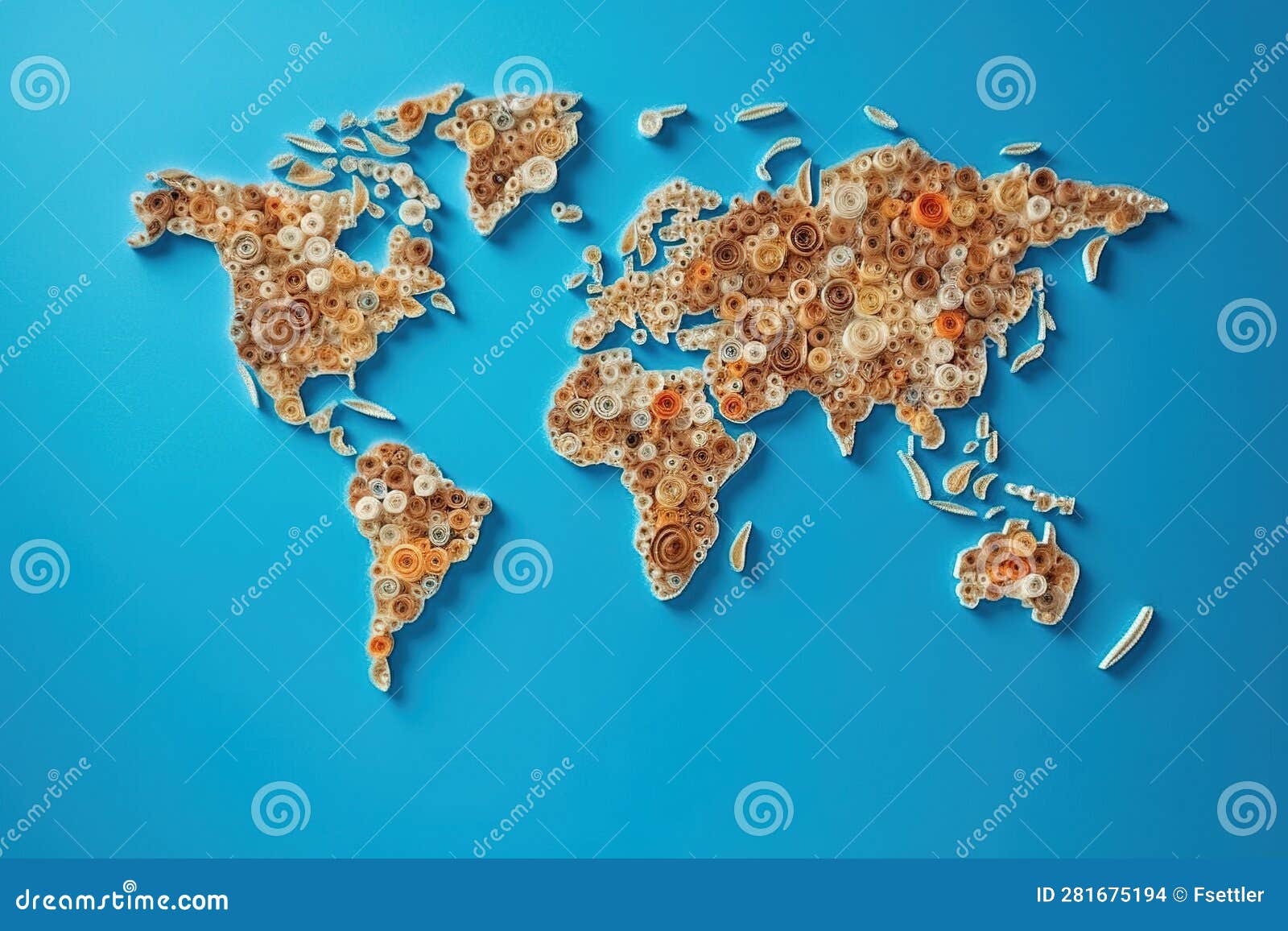 The Fancy Stylized World Map Executed in Style Quilling. Stock ...