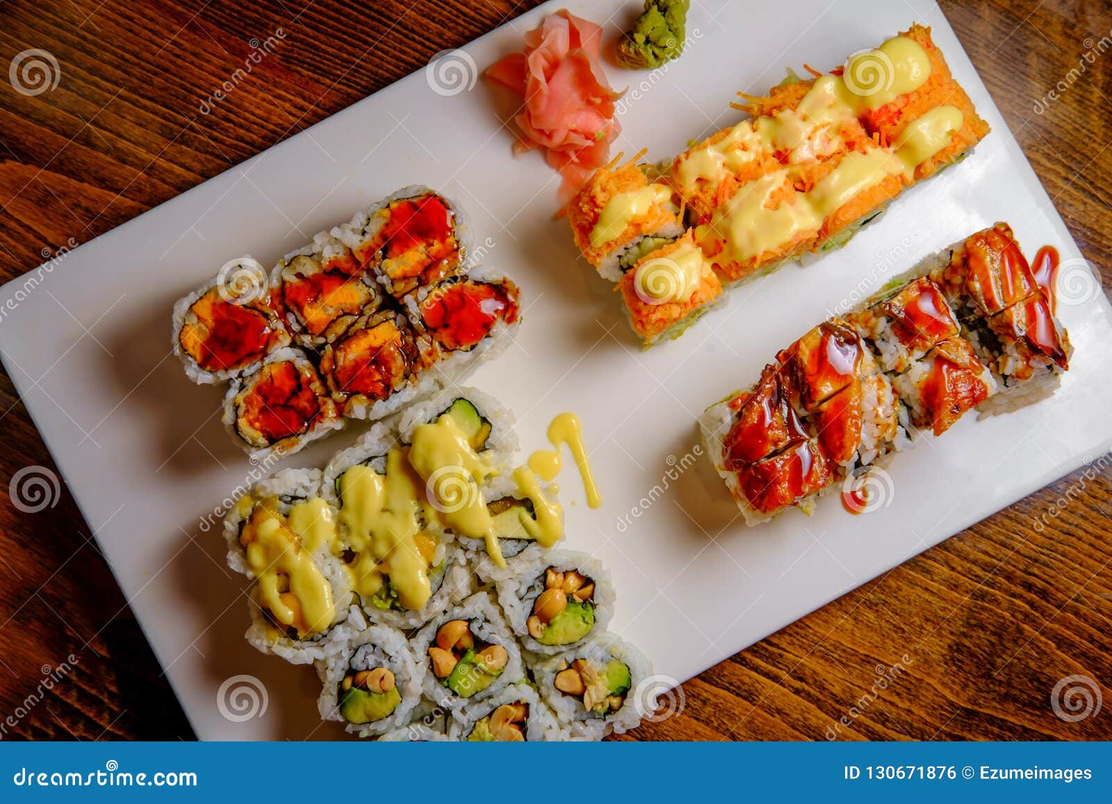 Fancy Sushi Roll Platter stock photo. Image of crab - 130671876