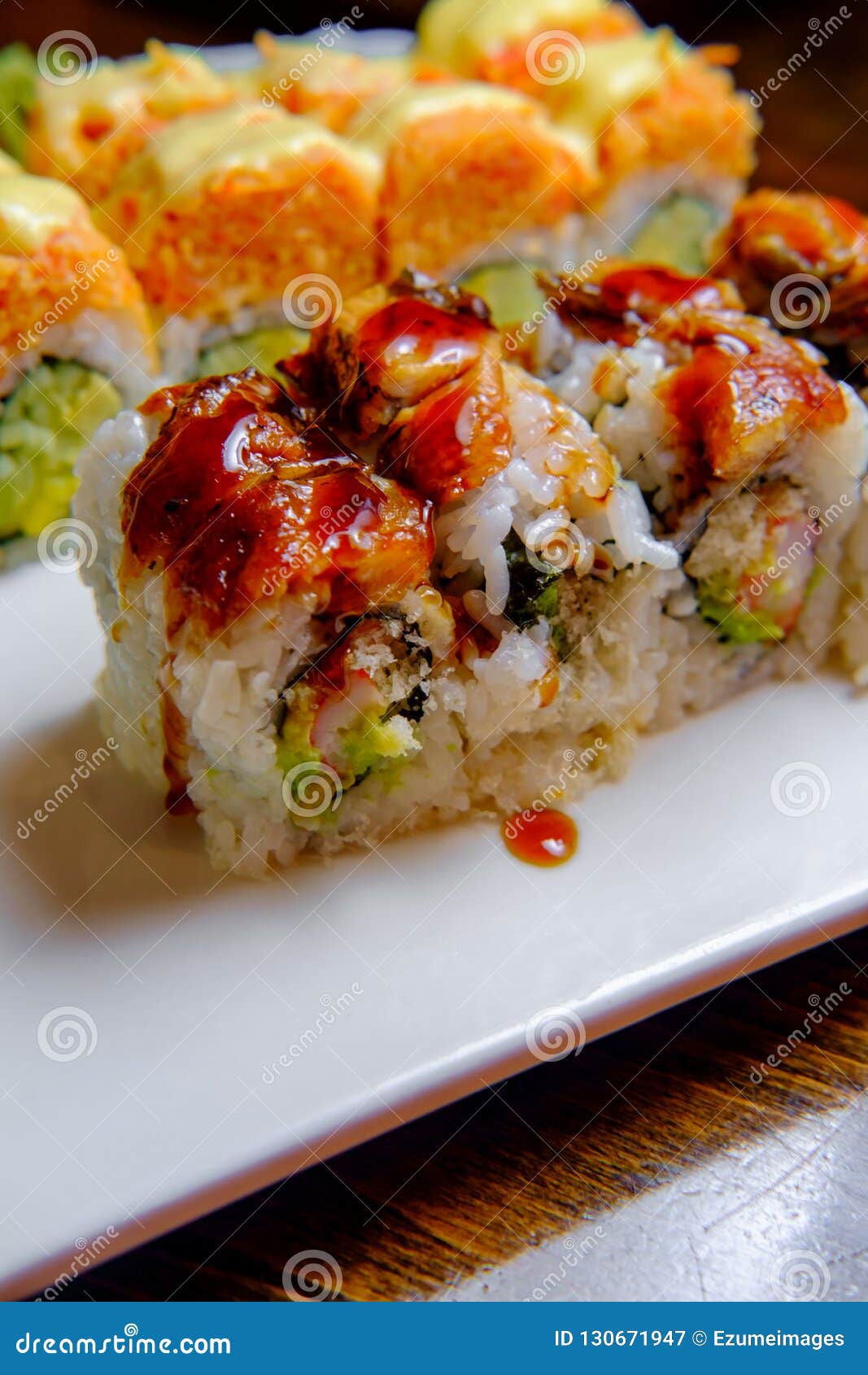 Fancy Sushi Roll Platter stock image. Image of grilled - 130671947