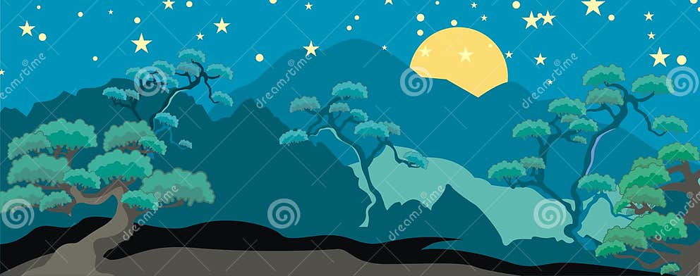 Fancy Tree Nightscape Background Stock Illustration - Illustration of ...
