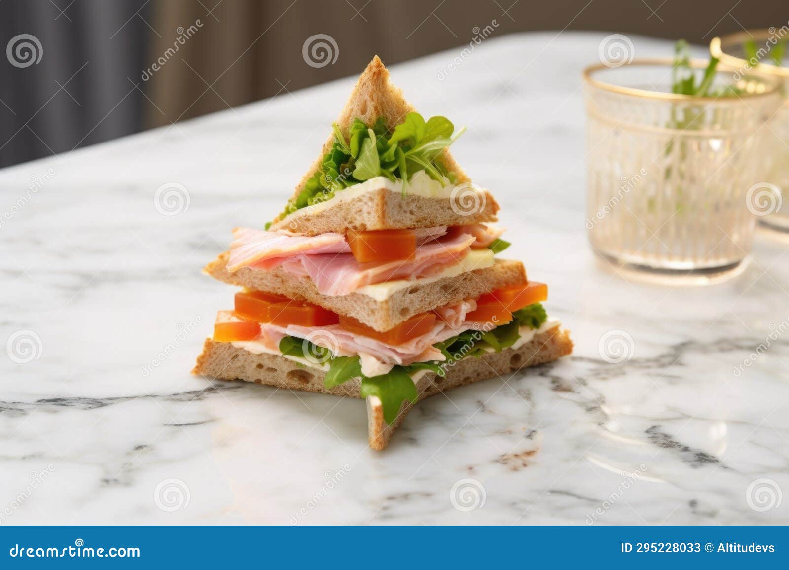 Fancy Triangle-cut Sandwich on a Marble Table Stock Image - Image of ...