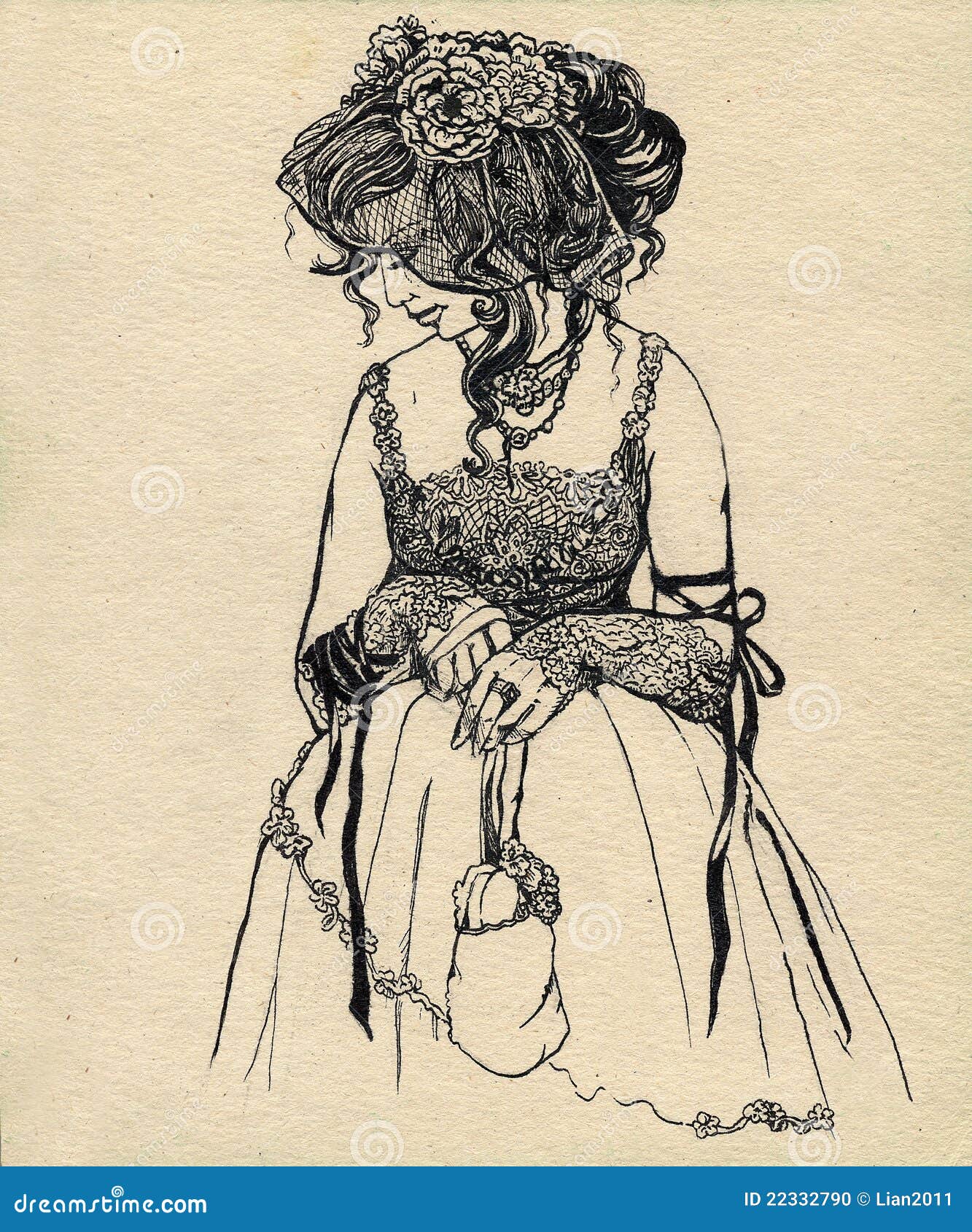 Madam Woman In Standing Pose Wearing Old-fashioned Dress Or Ball Gown ...