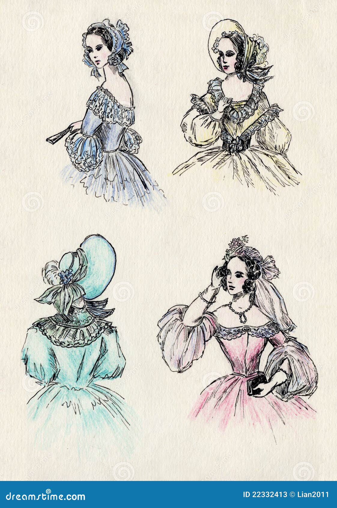 Fancy women 18 century stock illustration. Illustration of face - 22332413