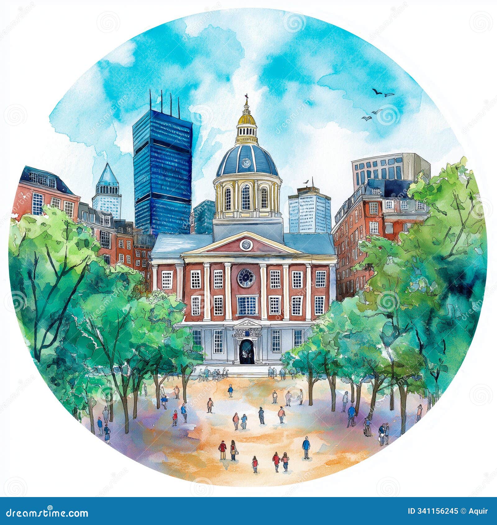 Faneuil Hall. Faneuil Hall Hand-drawn Comic Illustration. Vector Doodle ...