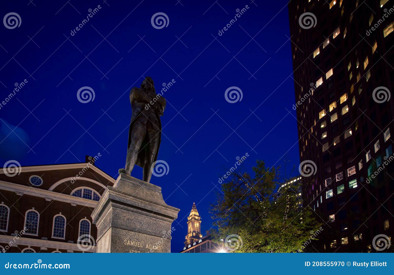 Faneuil Hall and Statue Square Stock Photo - Image of historic, city ...