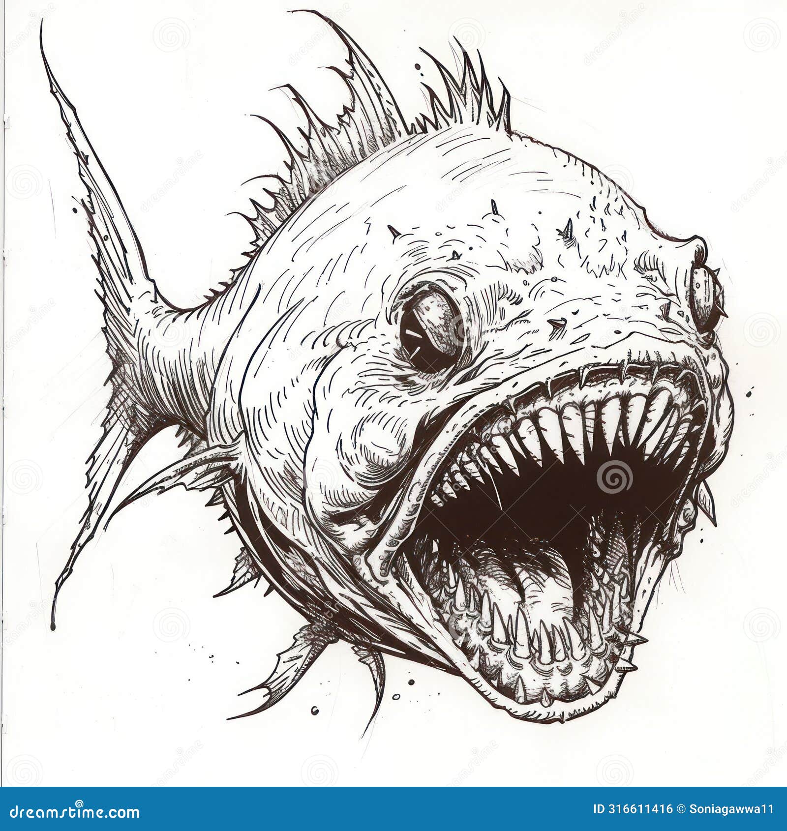Fangtooth Fish Drawing Coloring Book Page Stock Photography ...