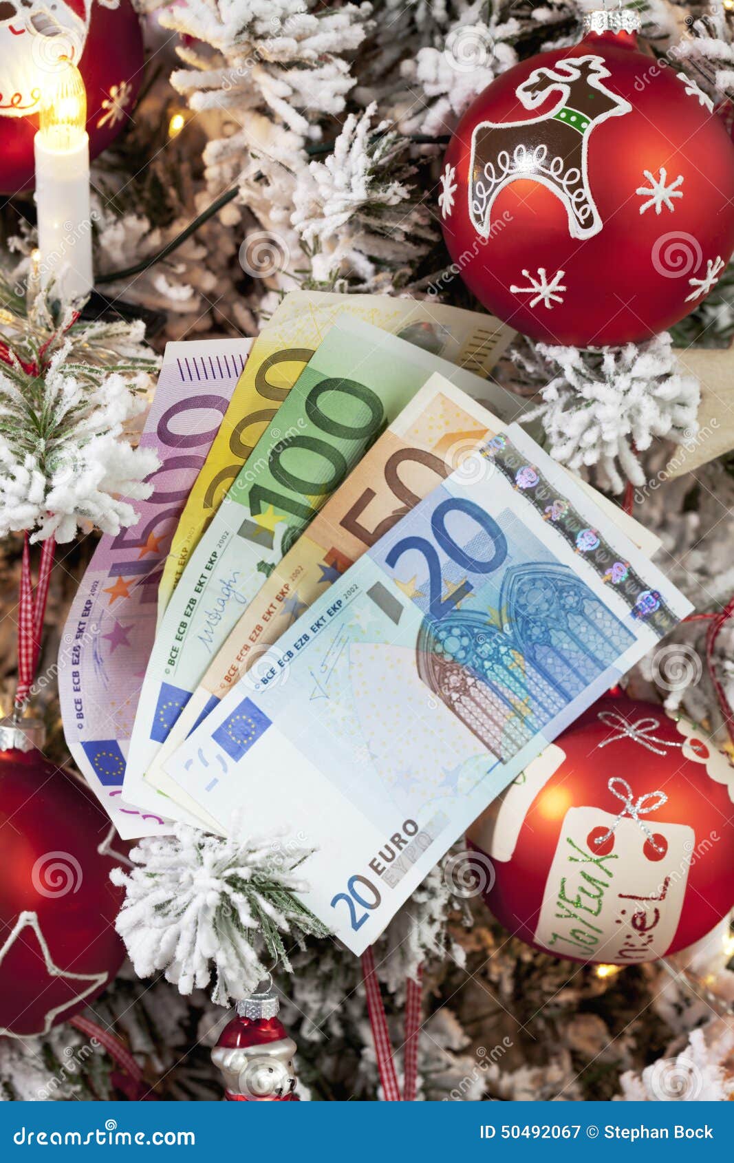 Fanned Euro Notes Close Up Christmas Tree Background Stock Photos ...