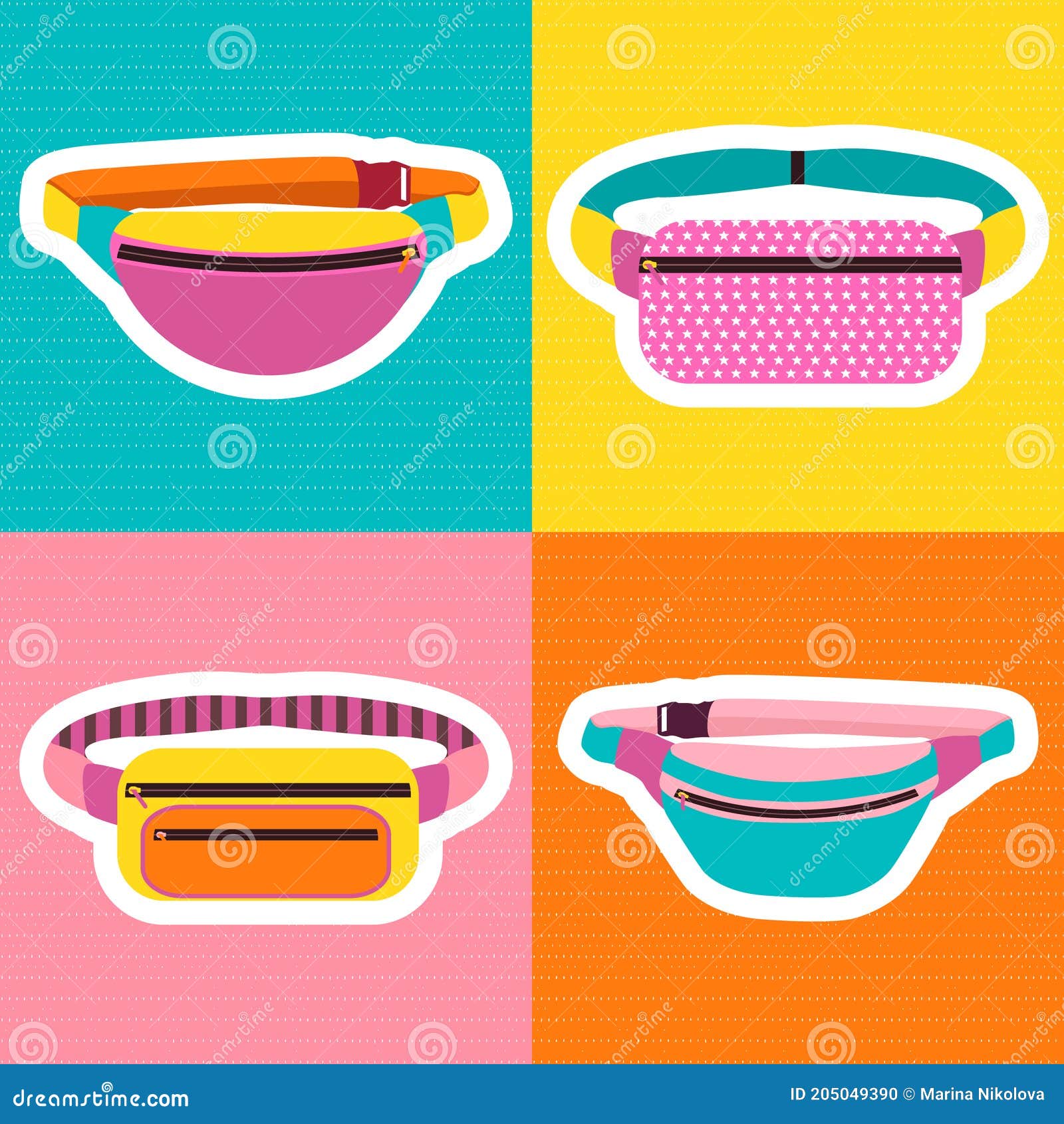 Fanny Pack Colorful Set of 4 Bags Stock Vector - Illustration of colors ...