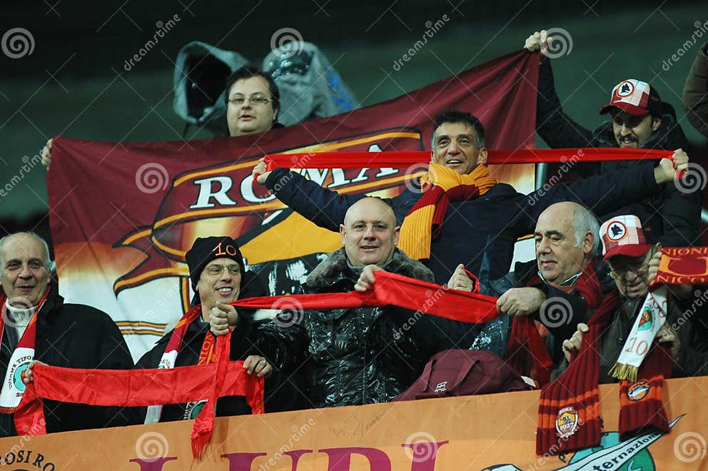 Fans of AS Roma at a match editorial stock image. Image of game - 19126359