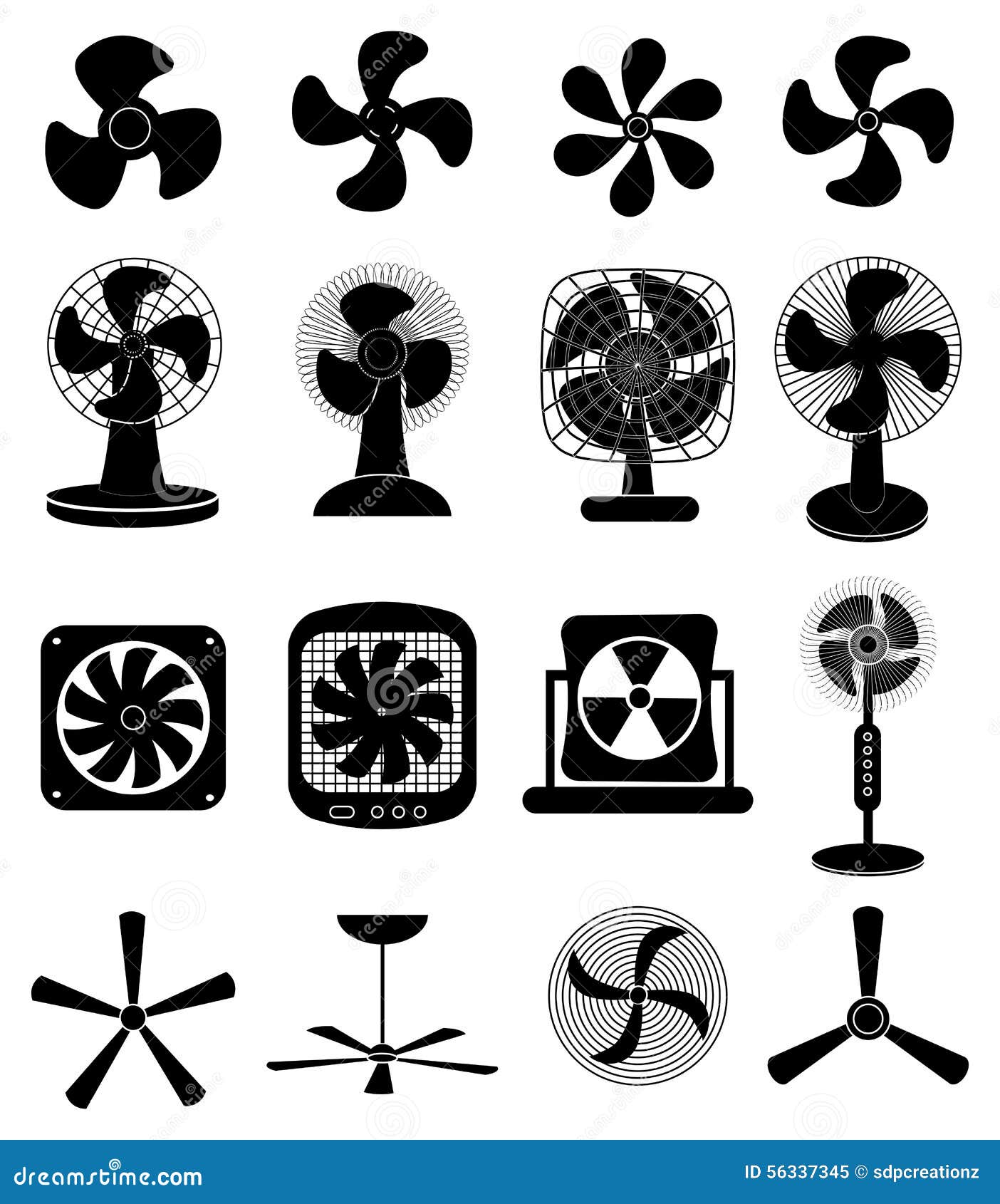 Fans icons set stock vector. Illustration of circle, equipment - 56337345