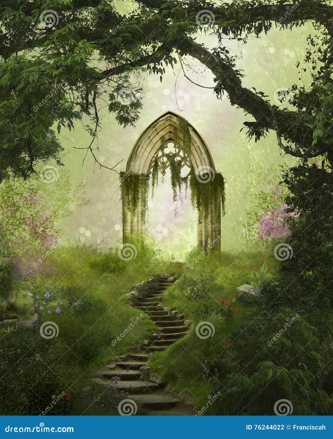 Fantasietor im Wald stockfoto. Bild von moos, eingang - 76244022