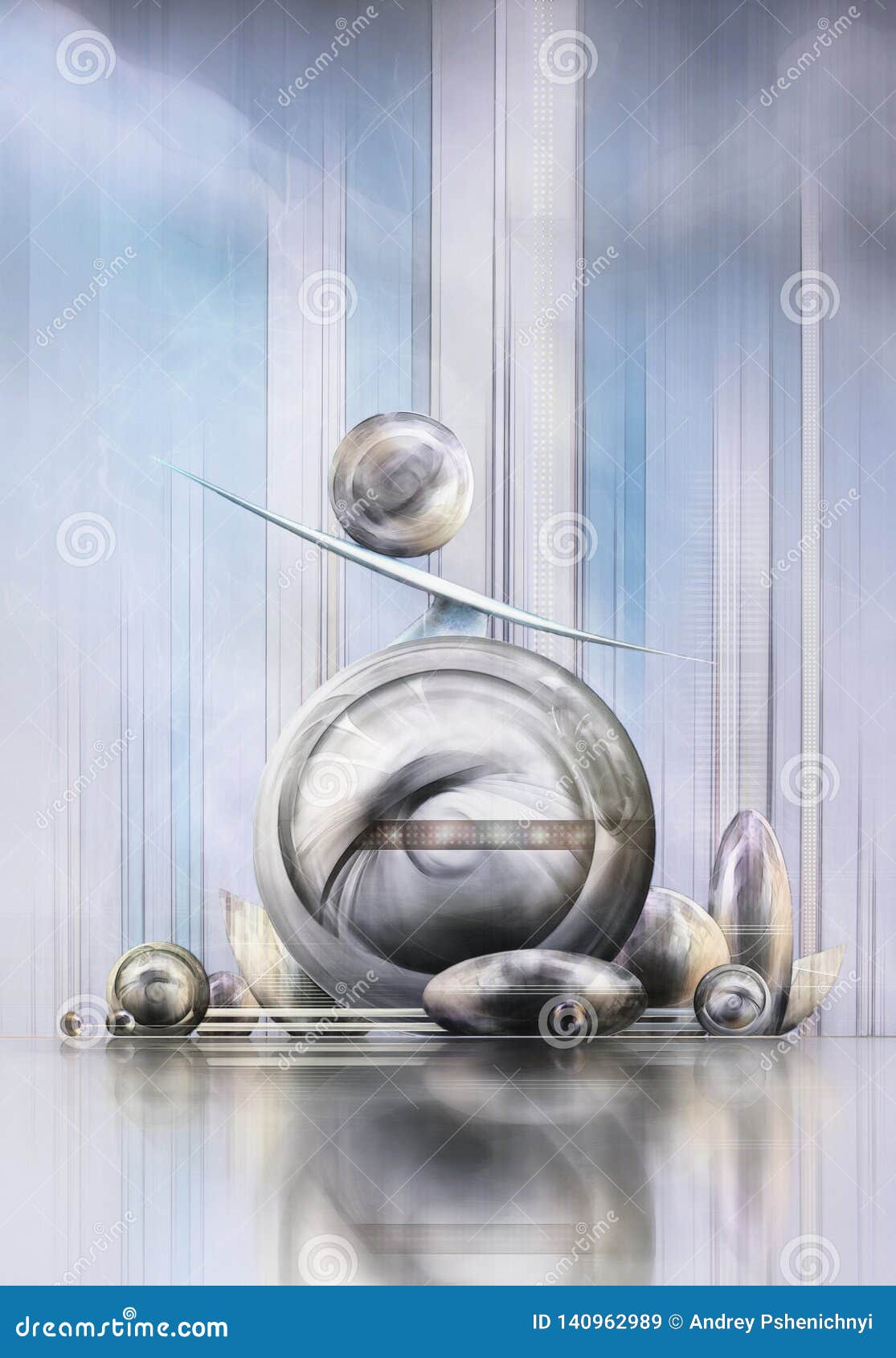 Fantastic Architectural Composition Consisting of Spherical, Vertical ...