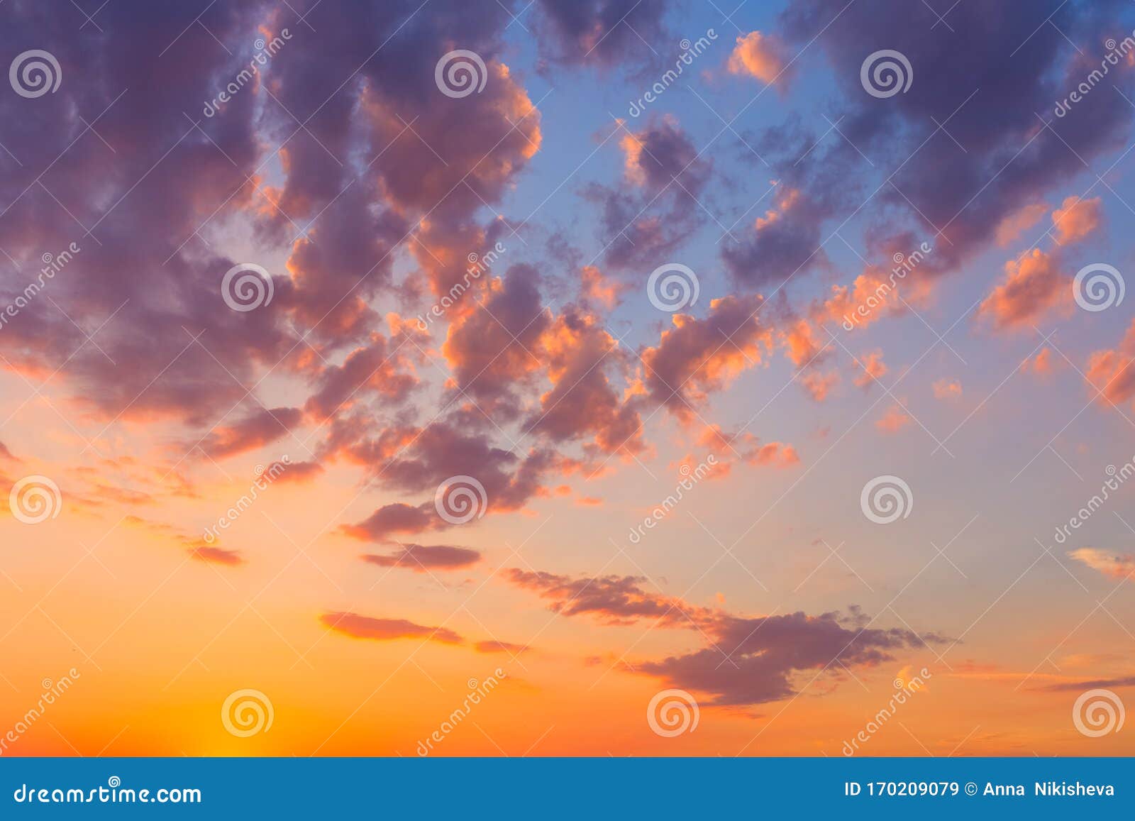 Fantastic Beautiful Dramatic Sunset Sky with Clouds. Free Space. Stock ...