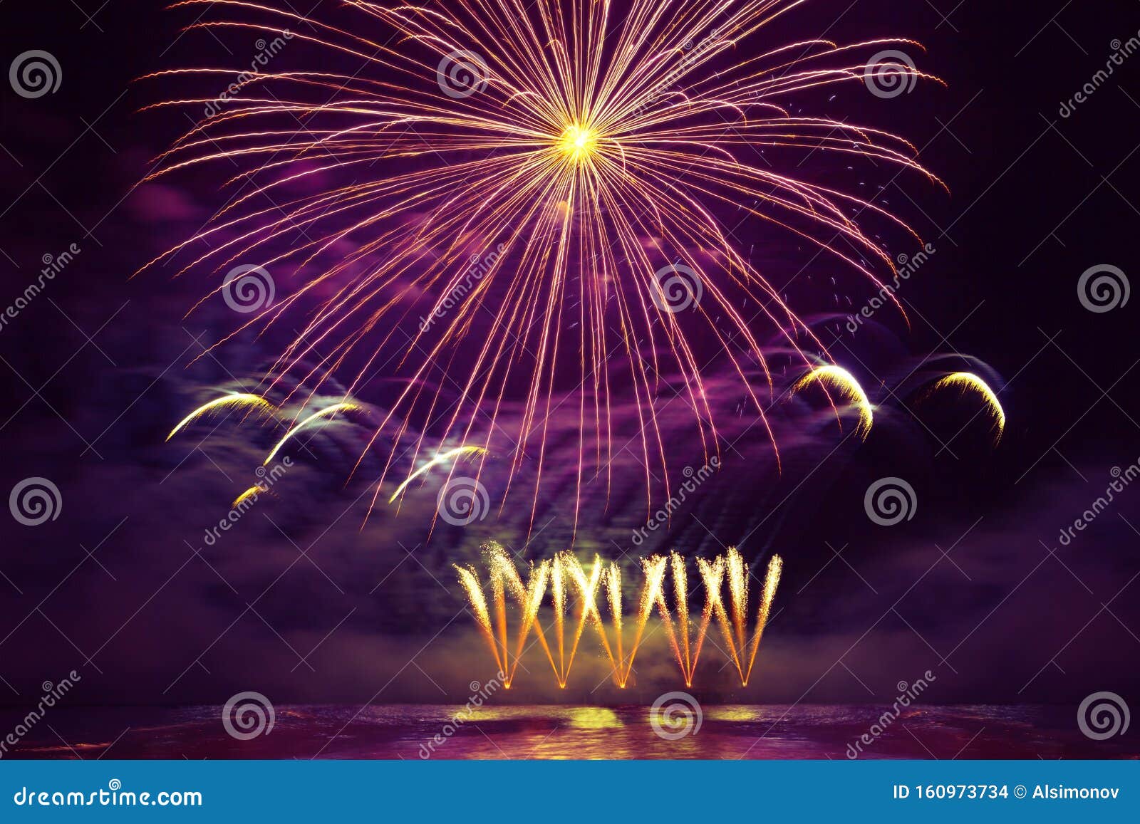 Fantastic, Beautiful Fireworks Over the Sea in the Form of a Large Red ...