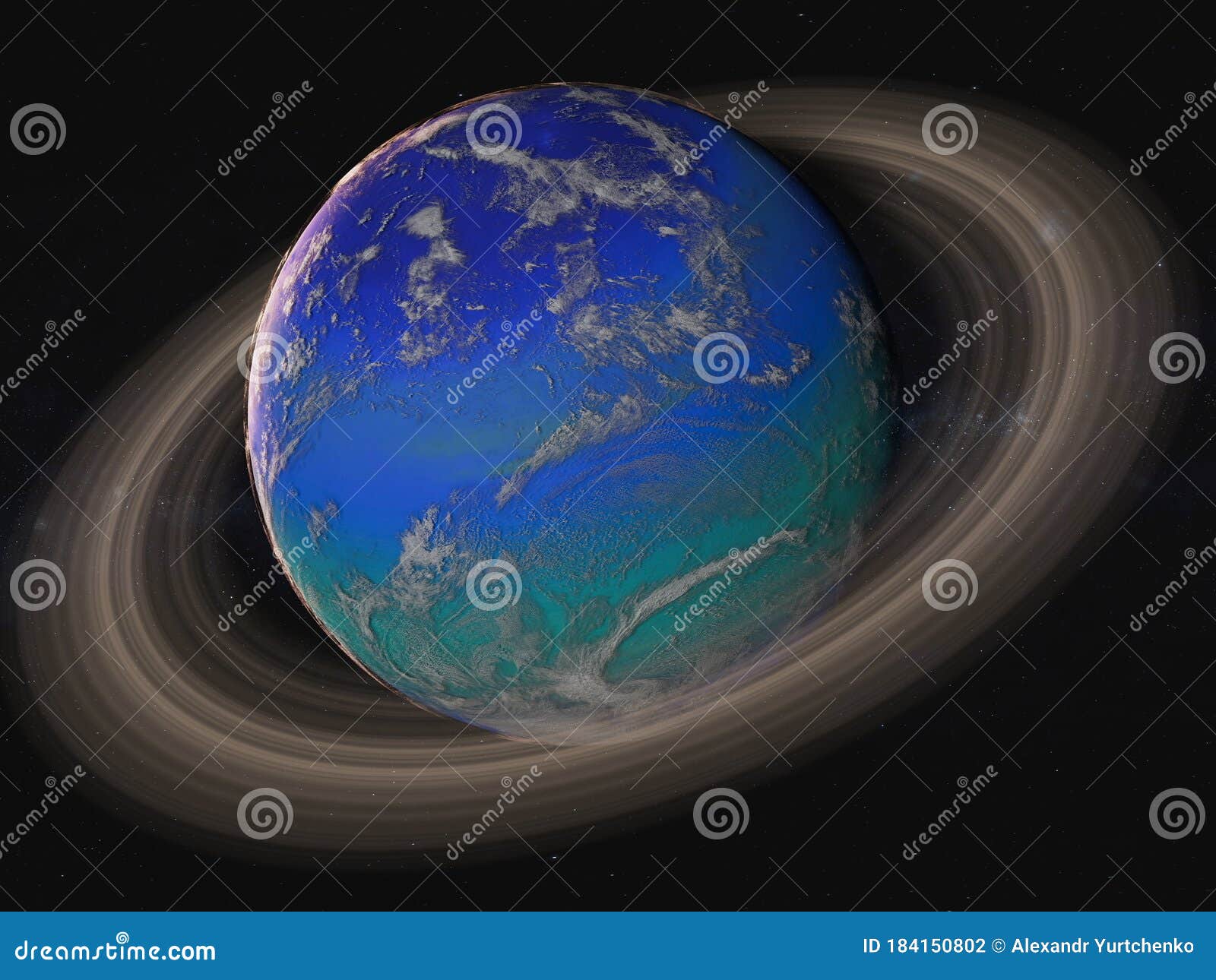 Fantastic Blue Exoplanet with Ring in Outer Space Stock Illustration ...