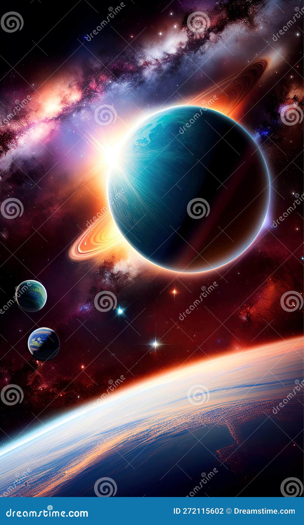 Fantastic Bright Illustration of Deep Space and Distant Planets ...