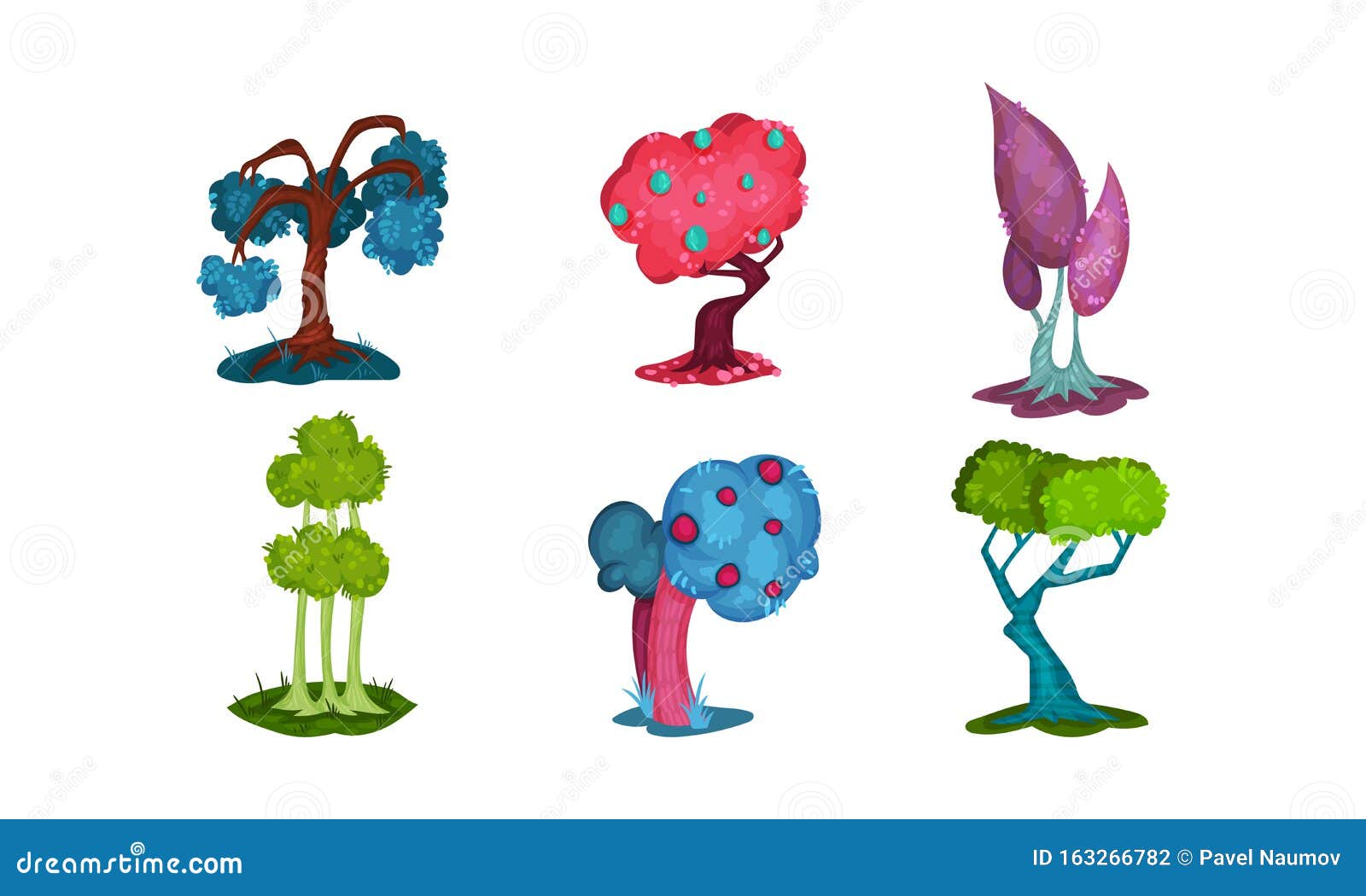 Fantastic Bright Multicolor Trees Vector Illustration Set Stock Vector ...