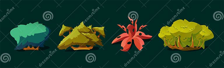 Fantastic Bush and Tree for Ui Game Design Vector Set Stock ...