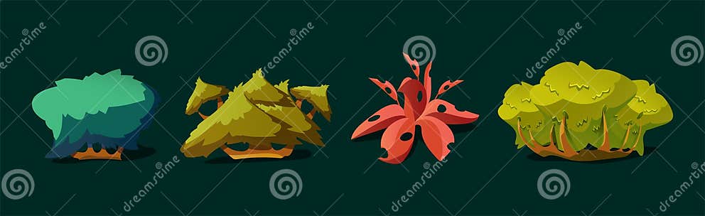 Fantastic Bush and Tree for Ui Game Design Vector Set Stock ...