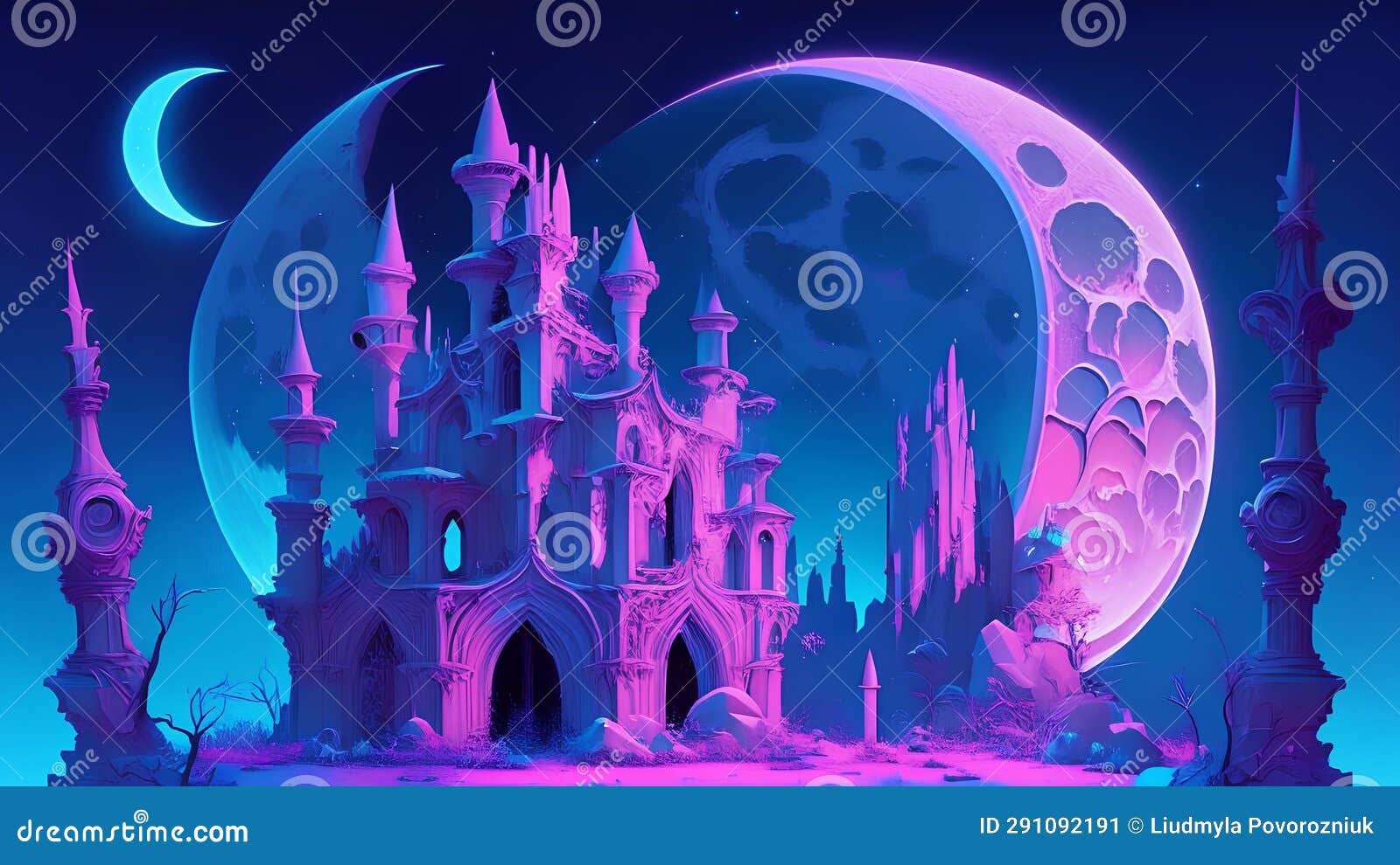 Fantastic Castles with Platnets and Moons. Castle on Another Planet ...