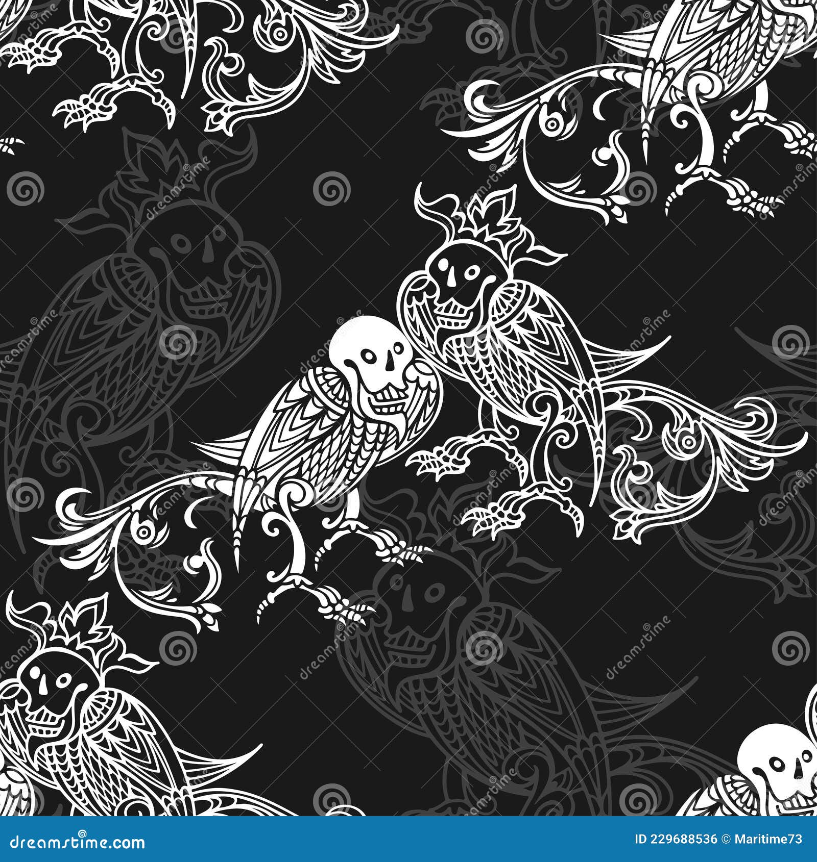 Seamless Pattern with Mythical Creatures. Black and White Background ...