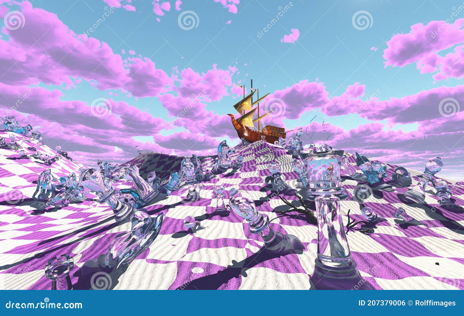 Fantastic Checker Board Desert Scene Stock Illustration - Illustration ...