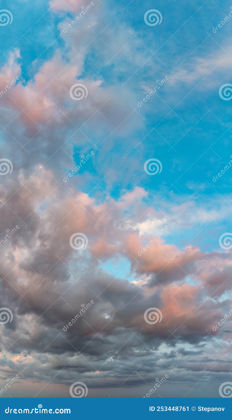 Fantastic Clouds at Sunrise, Vertical Panorama Stock Image - Image of ...