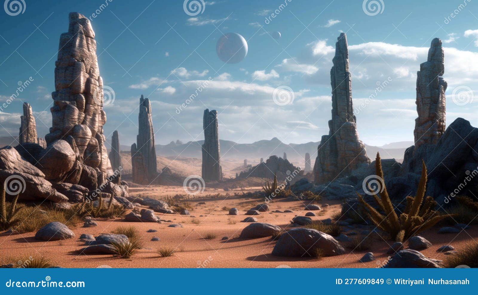 Fantastic Stone Platform Against Space Background Vector Illustration ...