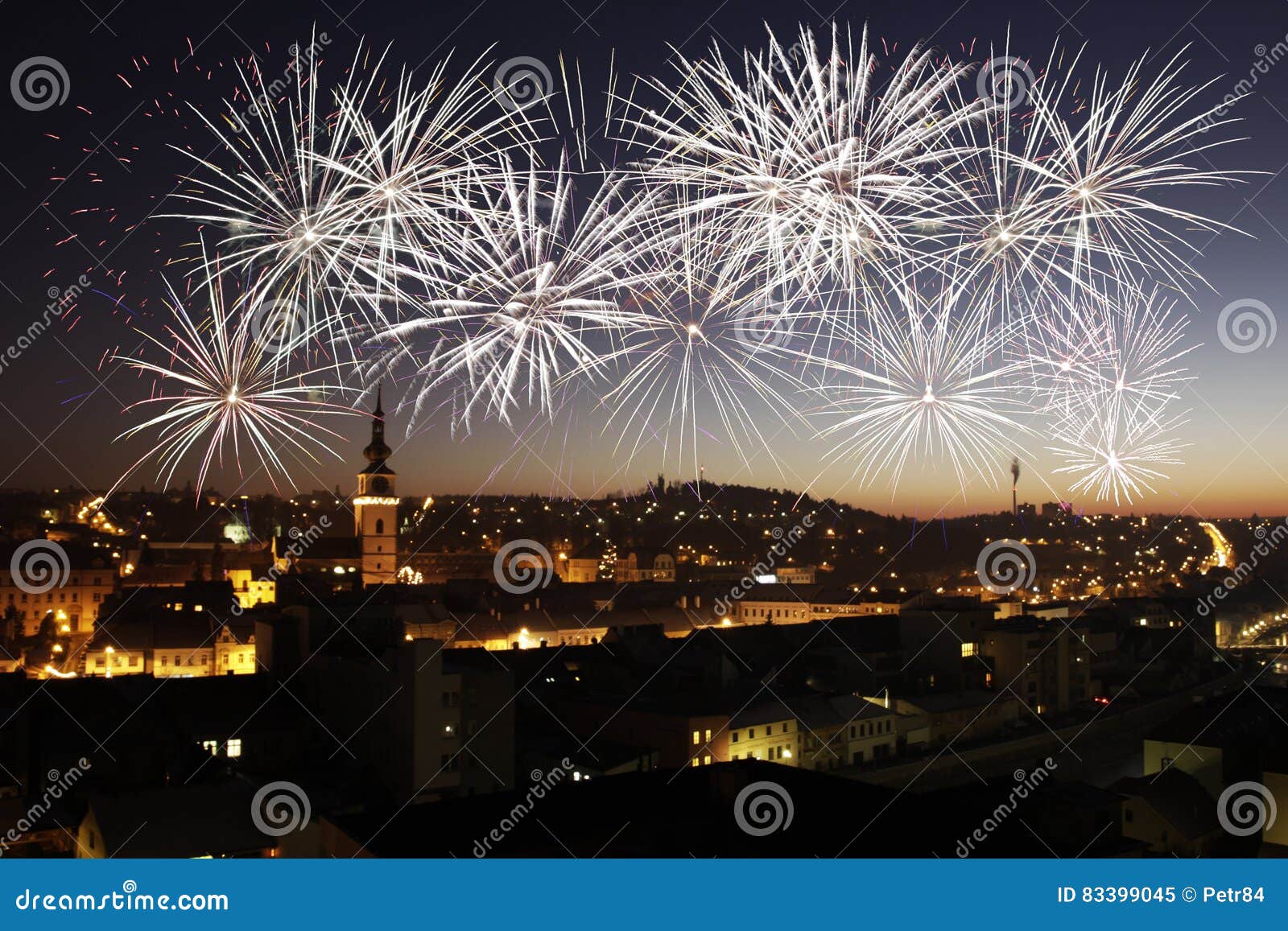 Fantastic Fireworks Above Skyline of the City Stock Image - Image of ...