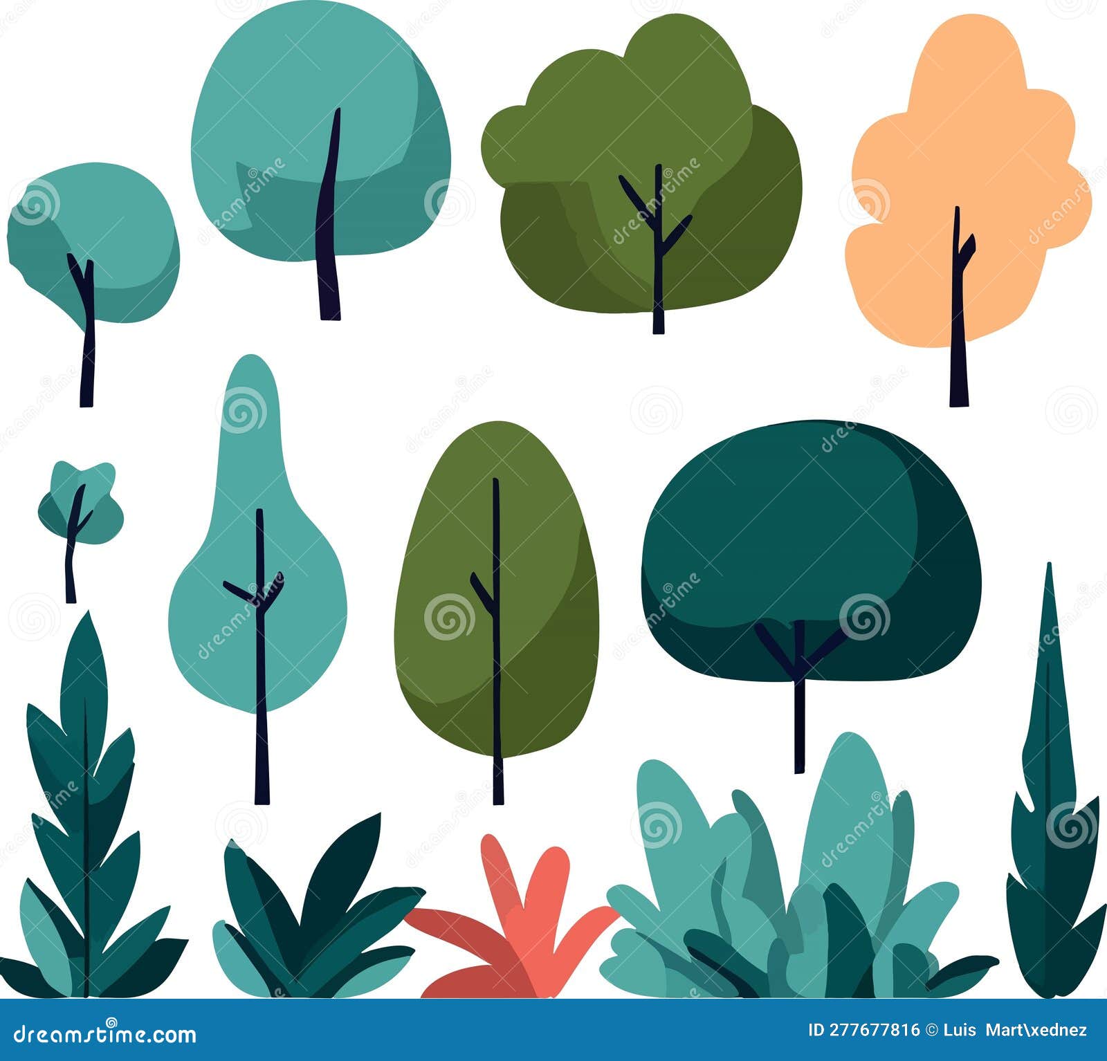 Fantastic Flat Shrub Forest Frame Floral Vector Stock Vector ...