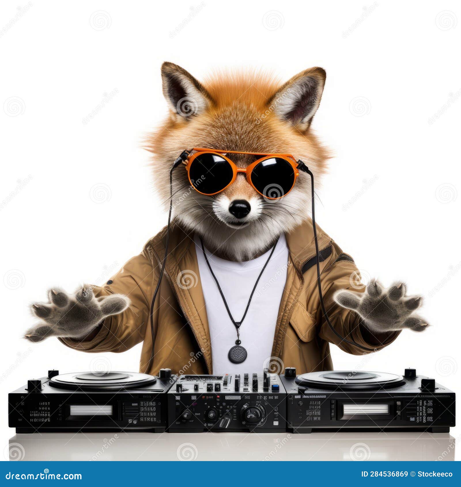 Fantastic Fox Dj: Hyper-realistic Turntable Master on White Background ...