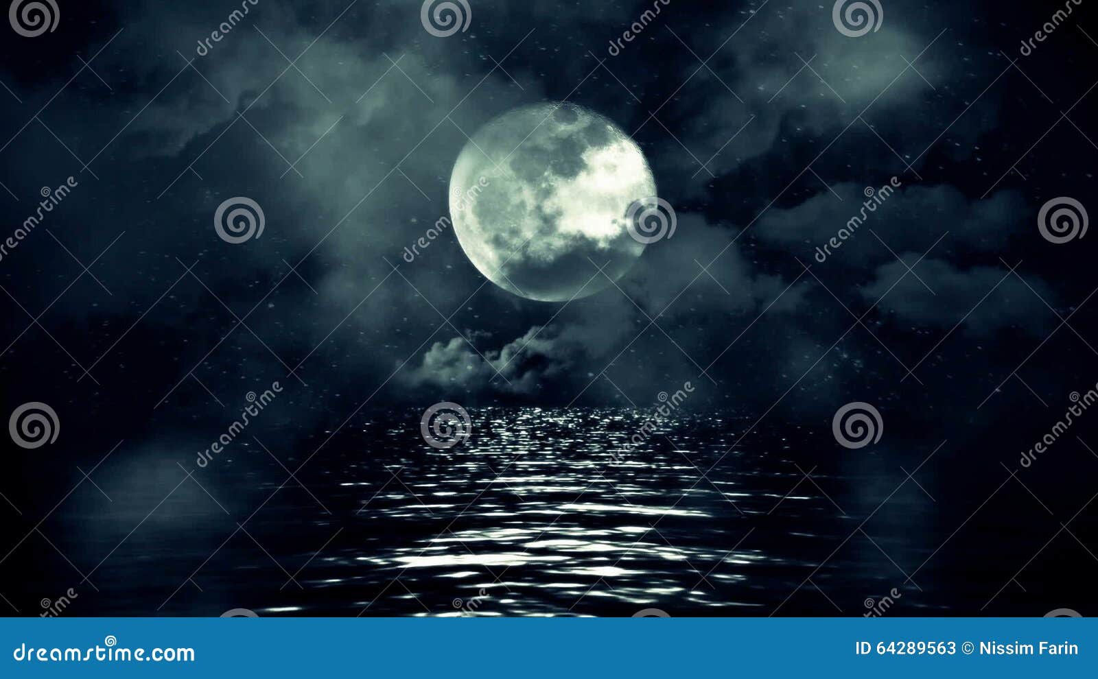 Fantastic Full Moon with Starry Night Reflecting Above the Water with ...